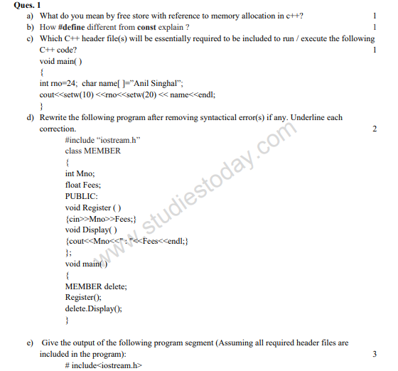 CBSE Class 12 Computer Science Sample Paper 2011 Solved Set B